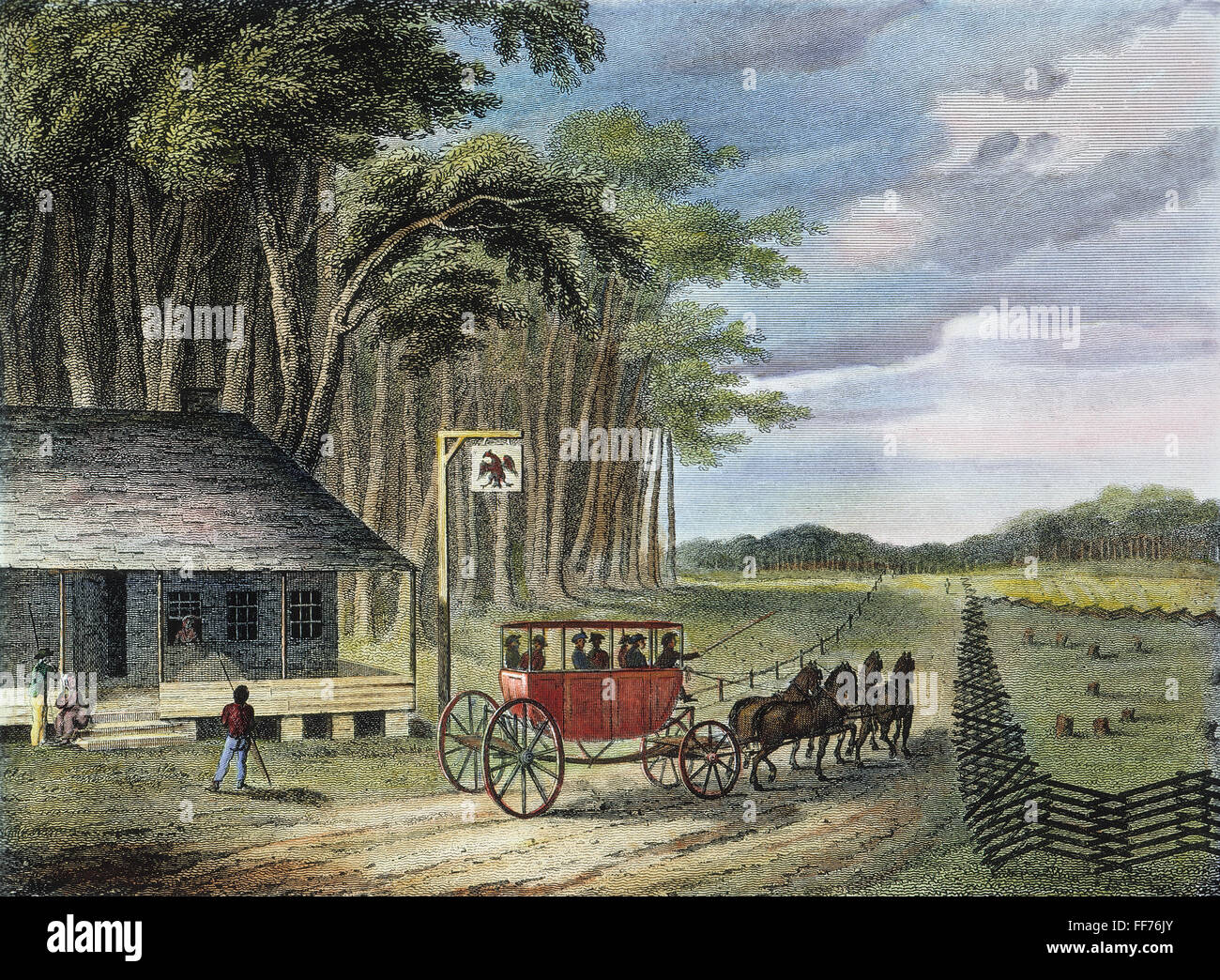 AMERICAN STAGECOACH, 1798. /nContemporary line engraving Stock Photo ...