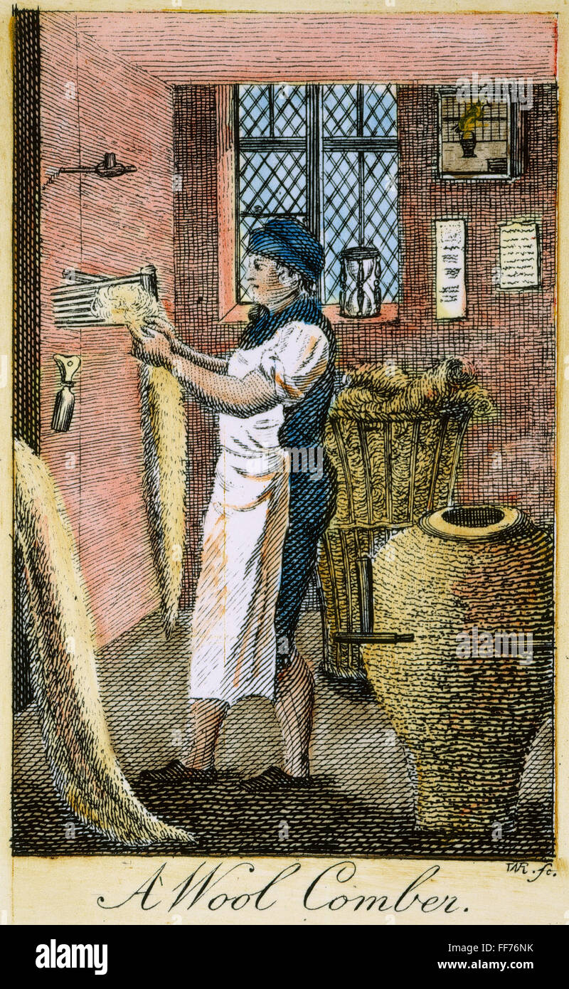 COLONIAL WOOL COMBER. /nA colonial American wool comber: line engraving ...