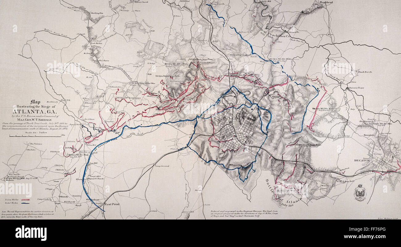 MAP: SIEGE OF ATLANTA 1864. /n'Map illustrating the Siege of Atlanta ...