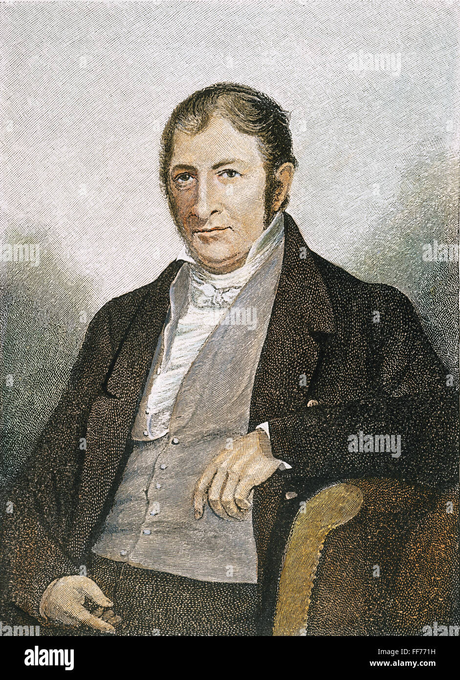 ELI WHITNEY (1765-1825). /nAmerican inventor: colored engraving, 19th ...