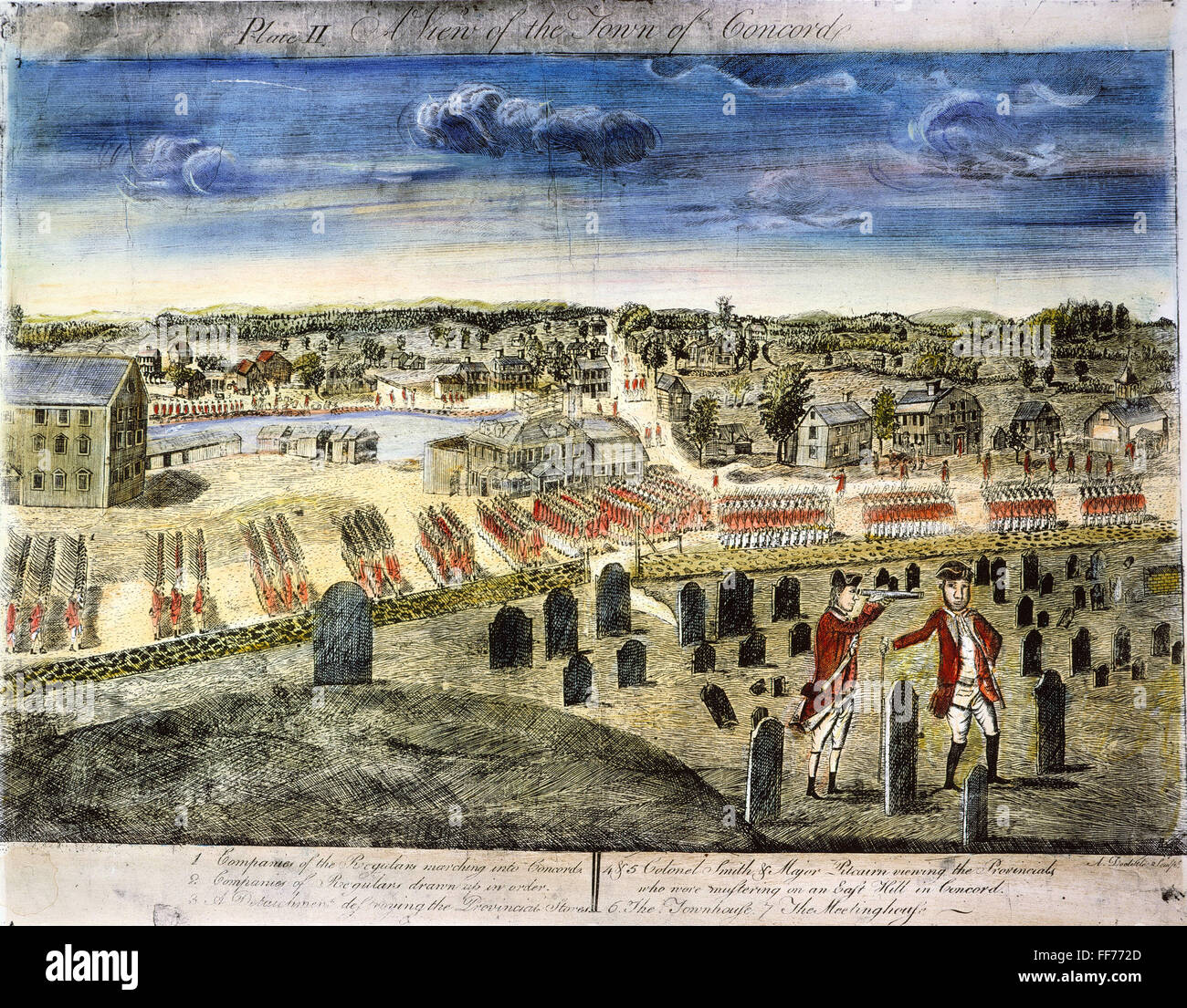 THE BATTLE OF CONCORD, 1775. /nA view of Concord as the British troops ...