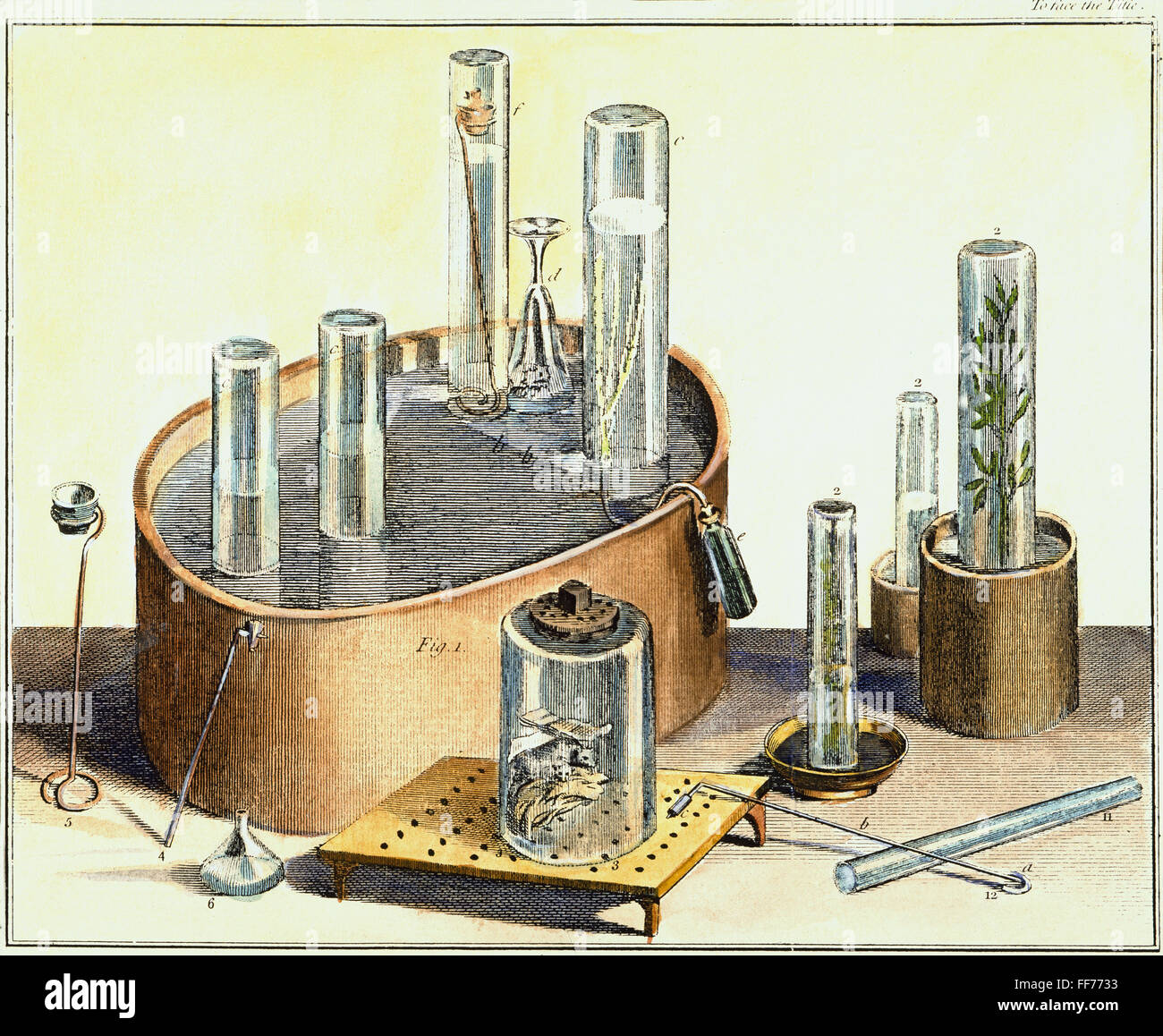 PRIESTLEY: APPARATUS, 1770s. /nApparatus used by Joseph Priestley ...