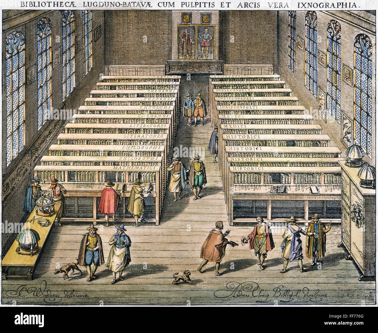 LEYDEN: LIBRARY, 1610. /nInterior of the library of the University of ...