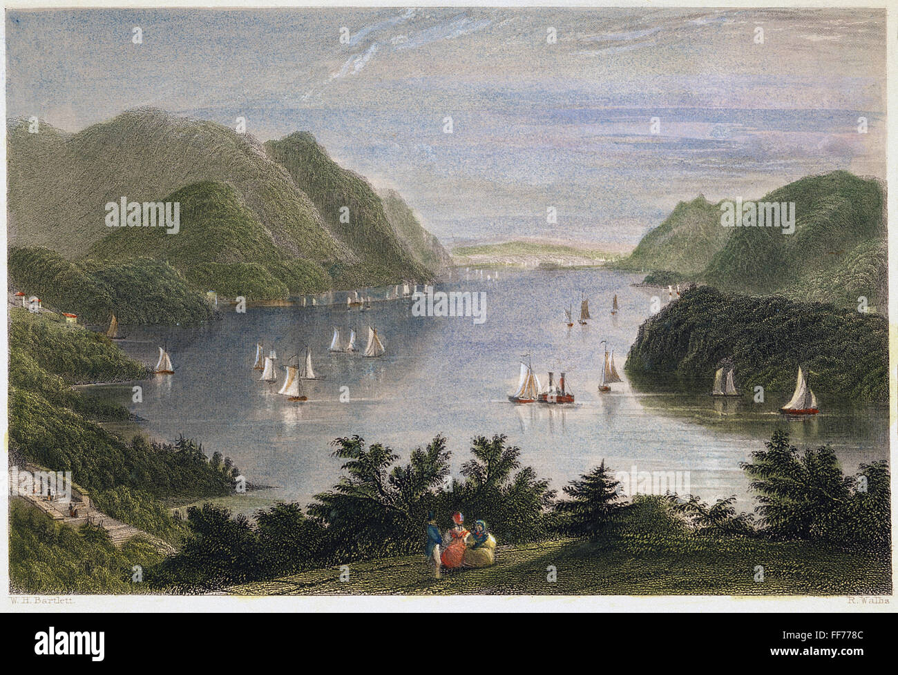 VIEW OF HUDSON RIVER, 1837. /nView of the Hudson River from West Point, New York. Steel ...