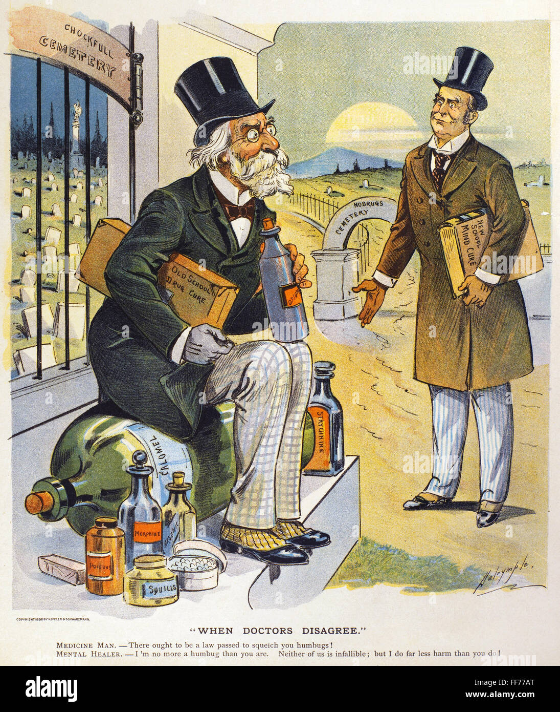 PATENT MEDICINE CARTOON. /n'When Doctors Disagree.' American lithograph ...