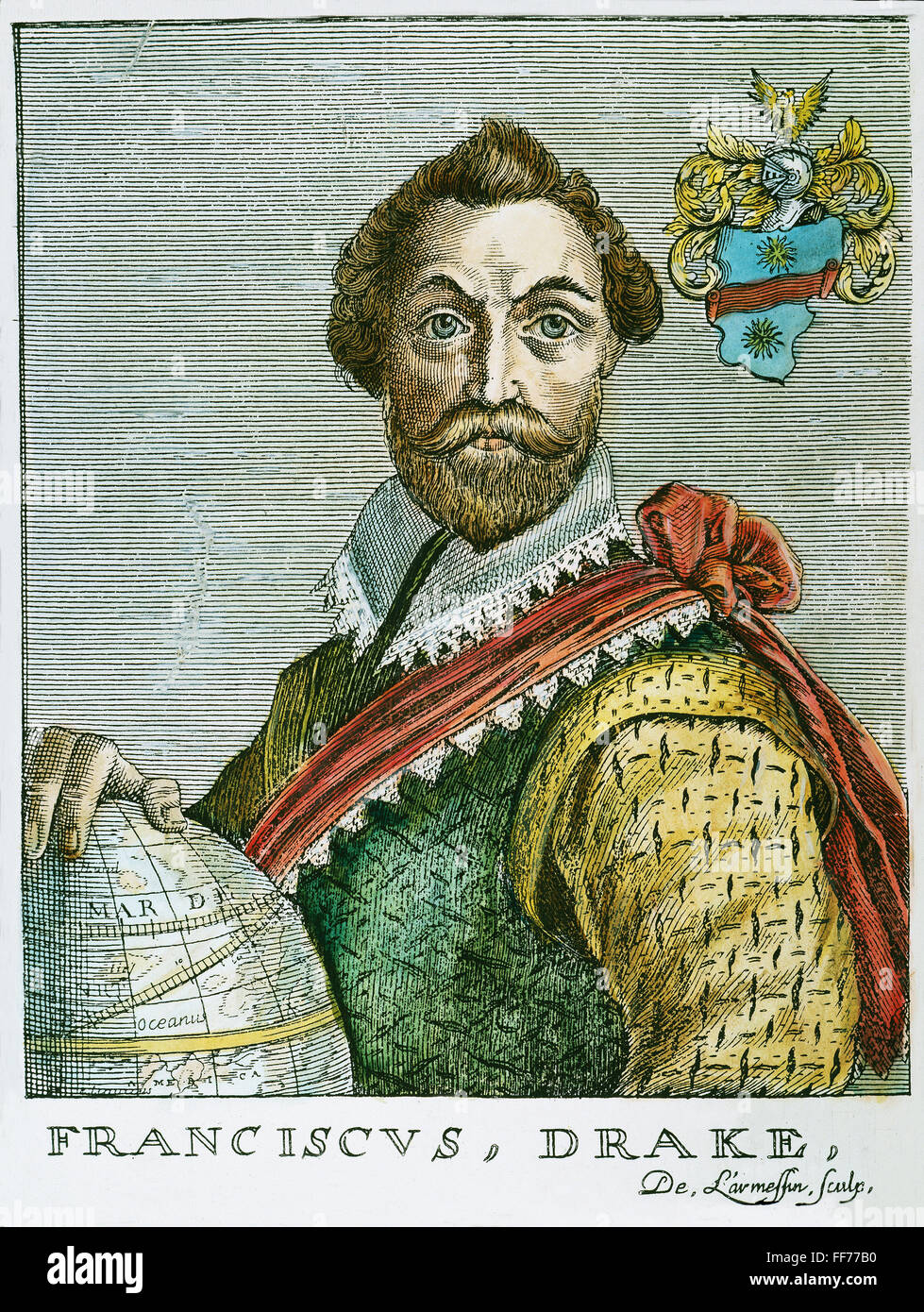 SIR FRANCIS DRAKE (1540?-1596). /nEnglish admiral. Colored Flemish ...
