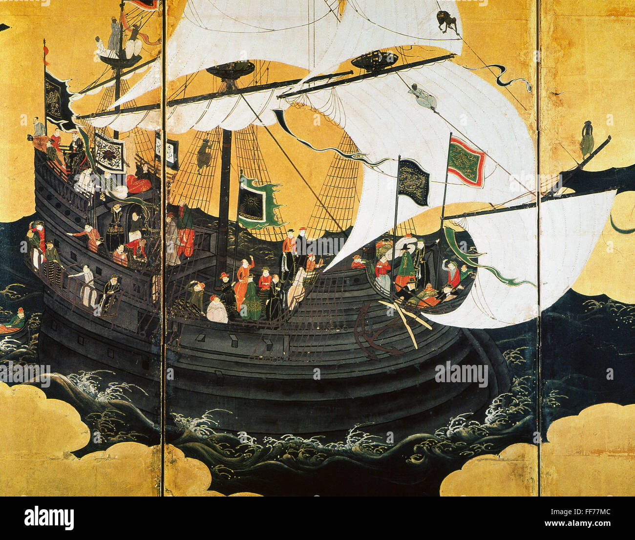 PORTUGUESE GALLEON. /nA Portuguese merchant ship off the coast of Goa ...