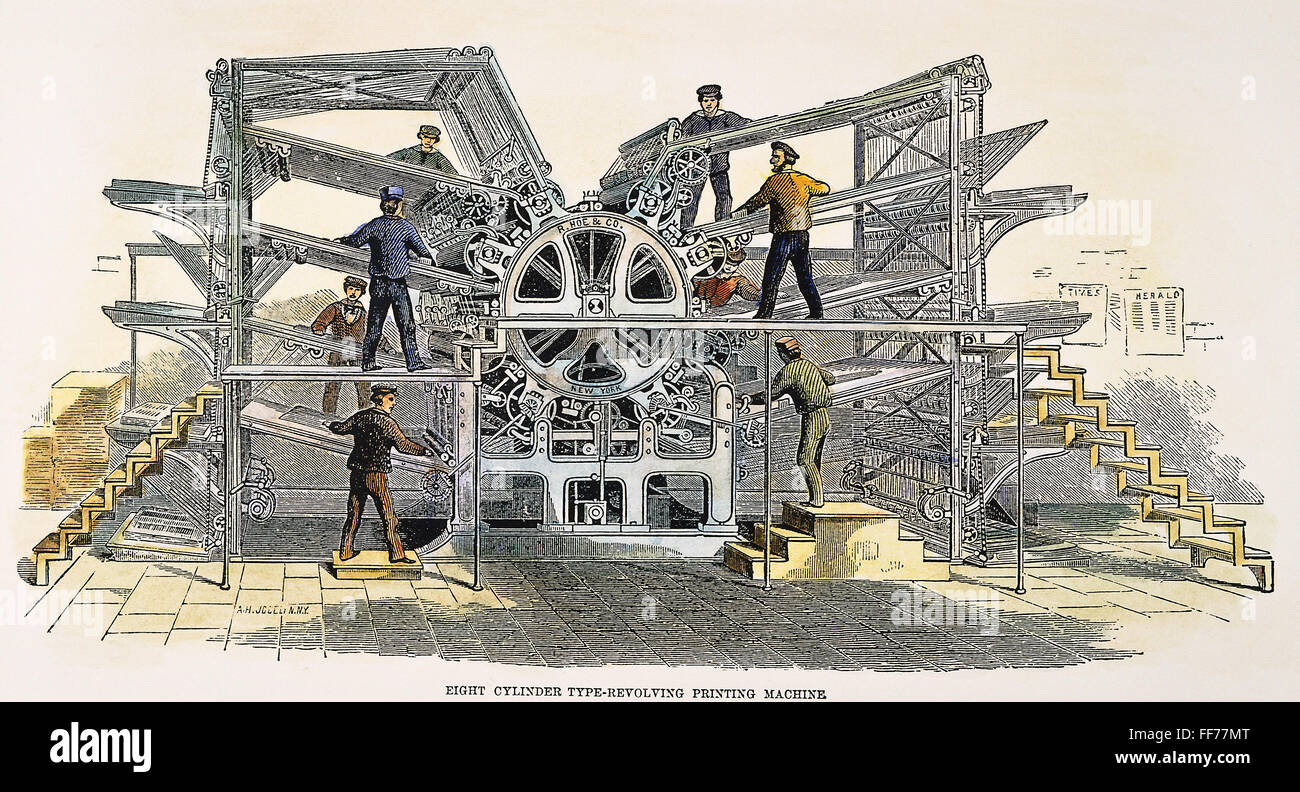 HOES'S PRINTING PRESS, 1847. /nRichard Hoe's eight-cylinder revolving ...