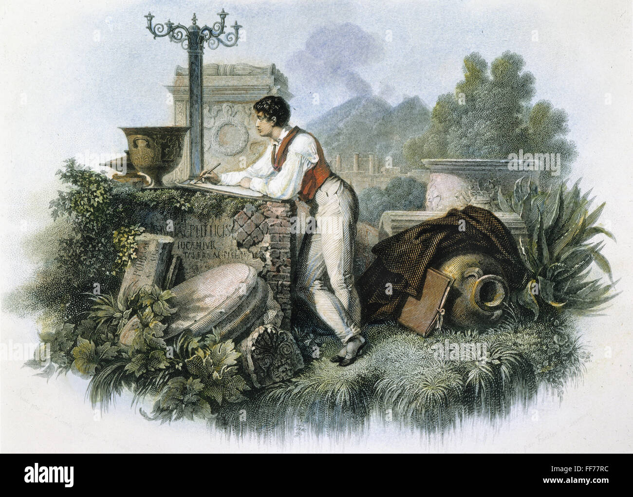 GEORGE GORDON BYRON /n(1788-1824). Sixth Baron Byron. English poet. Byron among the ancient ...