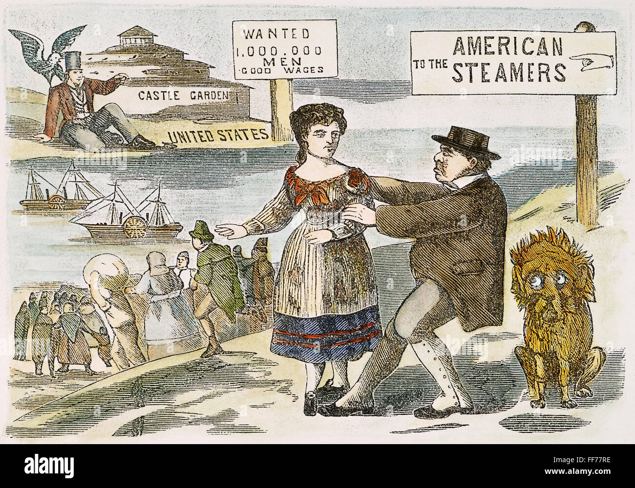 IMMIGRATION CARTOON, c1855. /n'The Lure of American Wages.' Cartoon ...