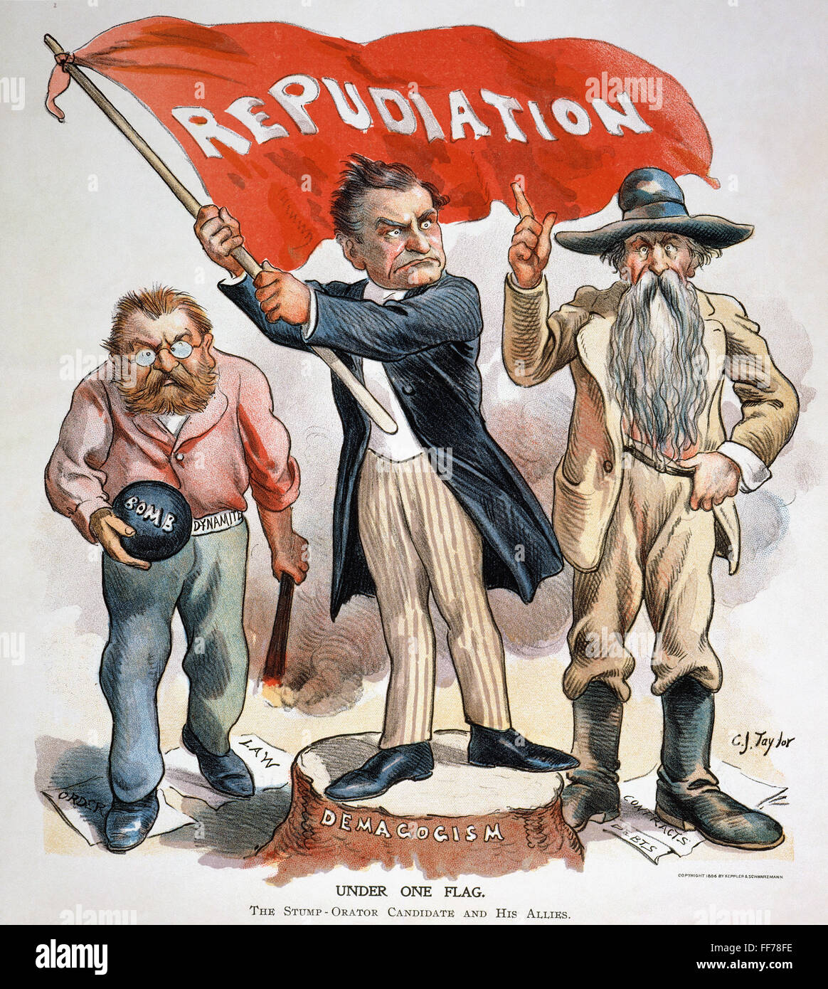 FREE SILVER CARTOON, 1896. /nAmerican cartoon by C. Jay Taylor, 1896 ...