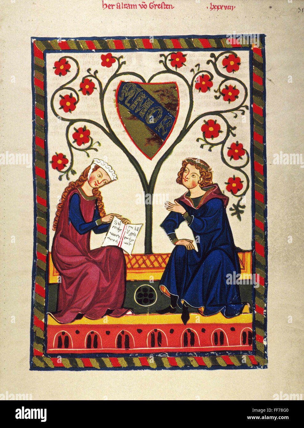 GERMAN MINNESINGER 14th C. /nThe minnesinger Alram von Gresten, in an ...