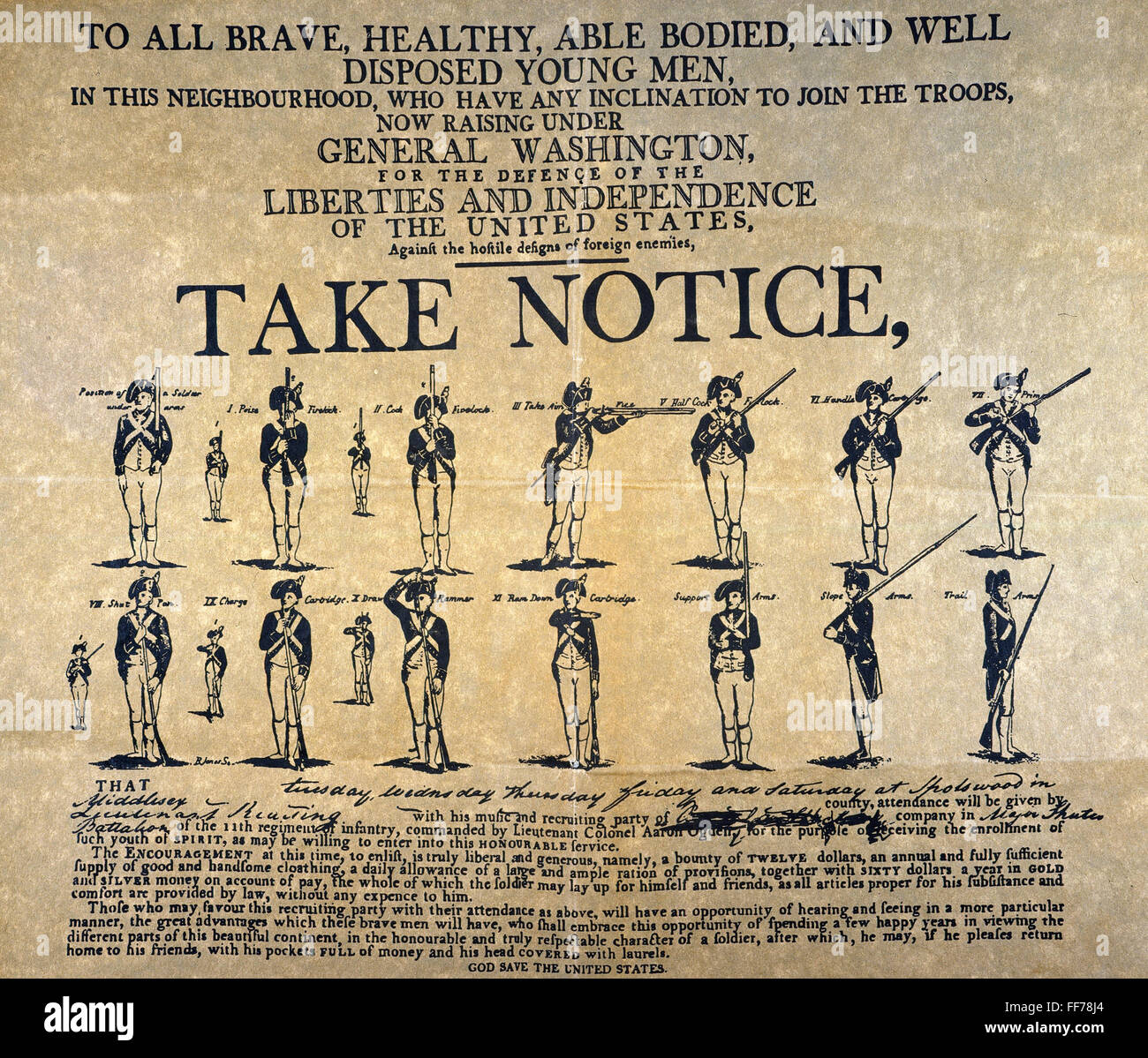 RECRUITING BROADSIDE, c1798. /n'Take Notice.' American recruiting ...