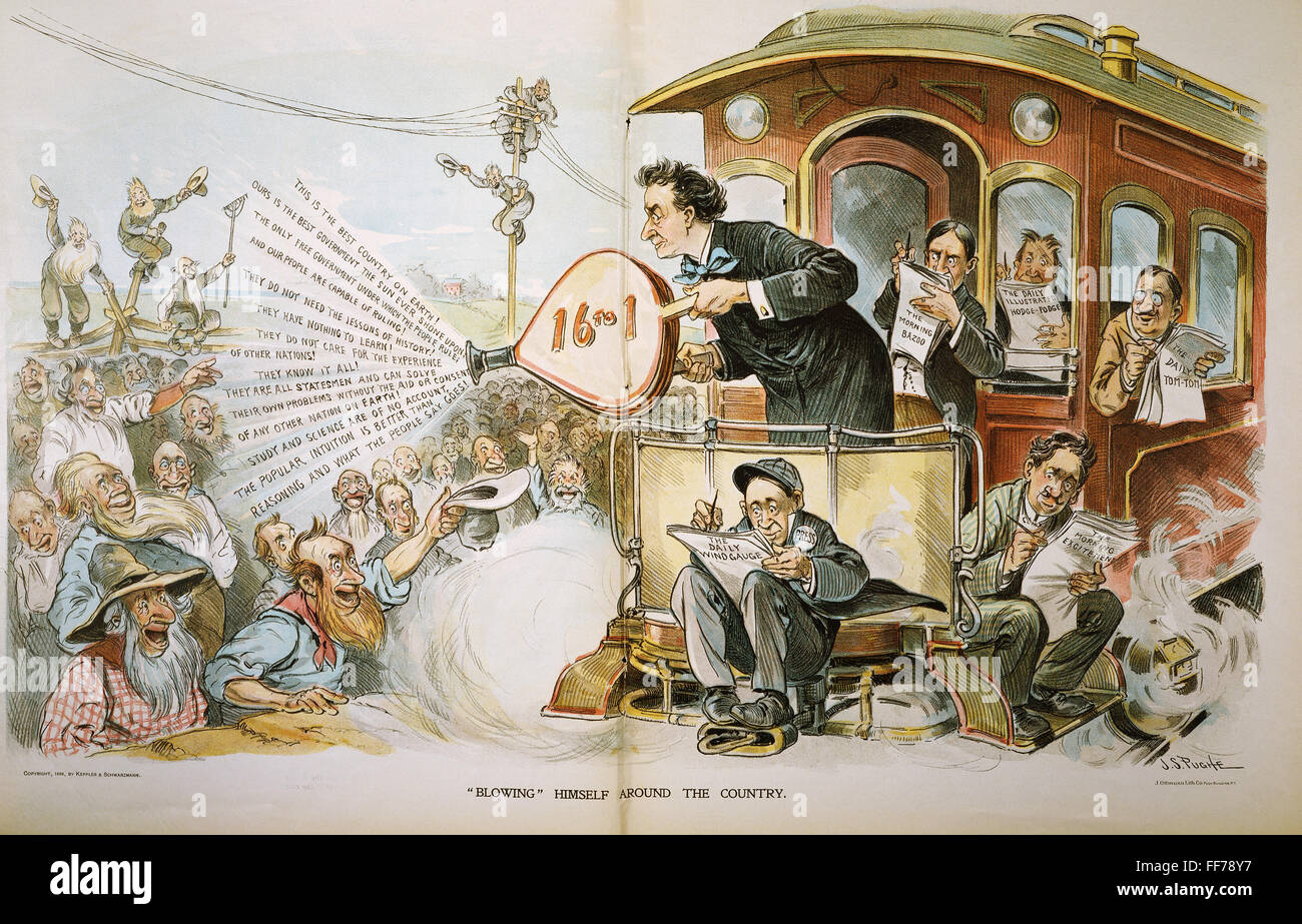 W.J. BRYAN CARTOON, 1896. /n"Blowing Himself Around the Country ...