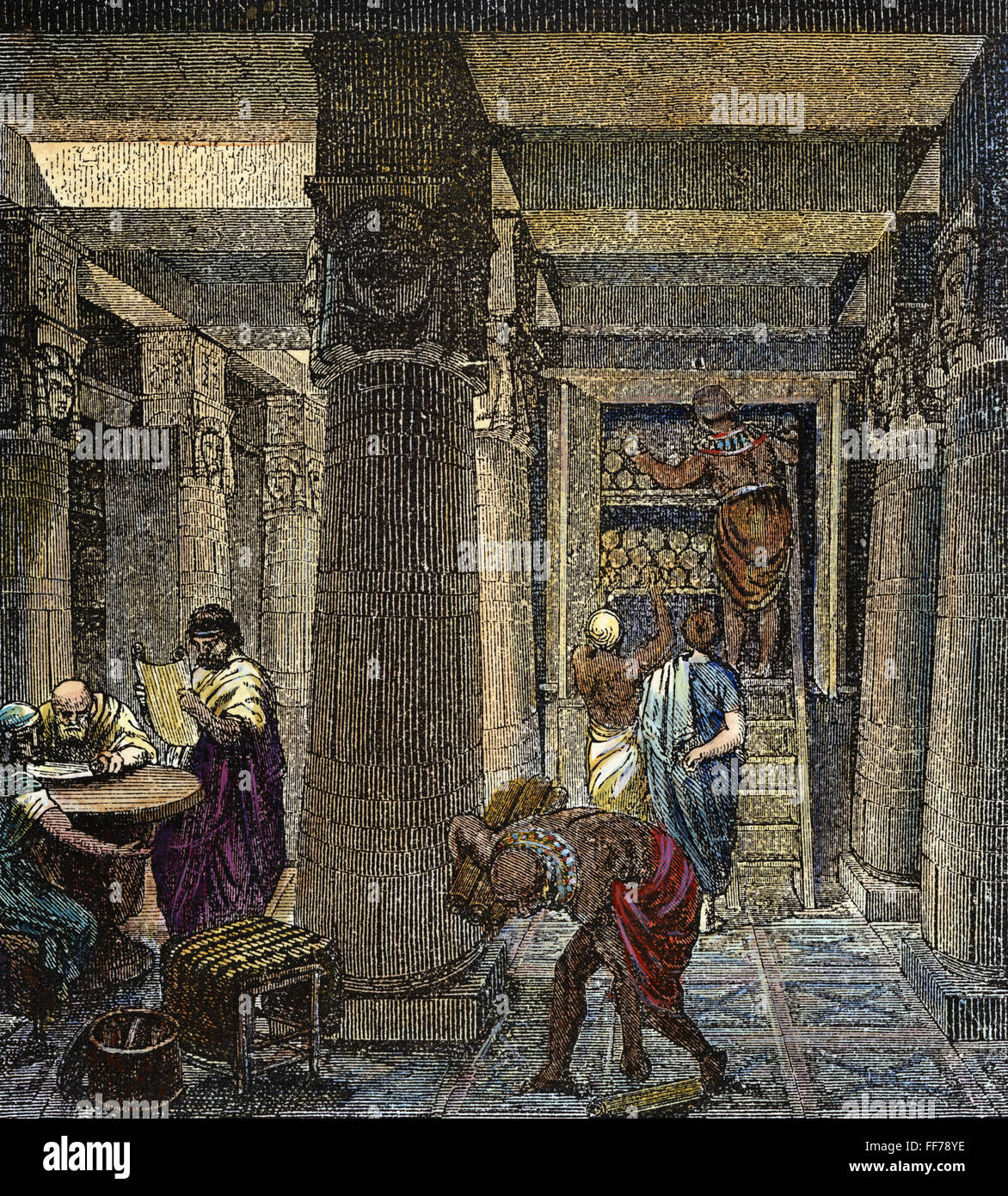 ALEXANDRIA: LIBRARY. /nReconstruction of a hall in the great library in ...