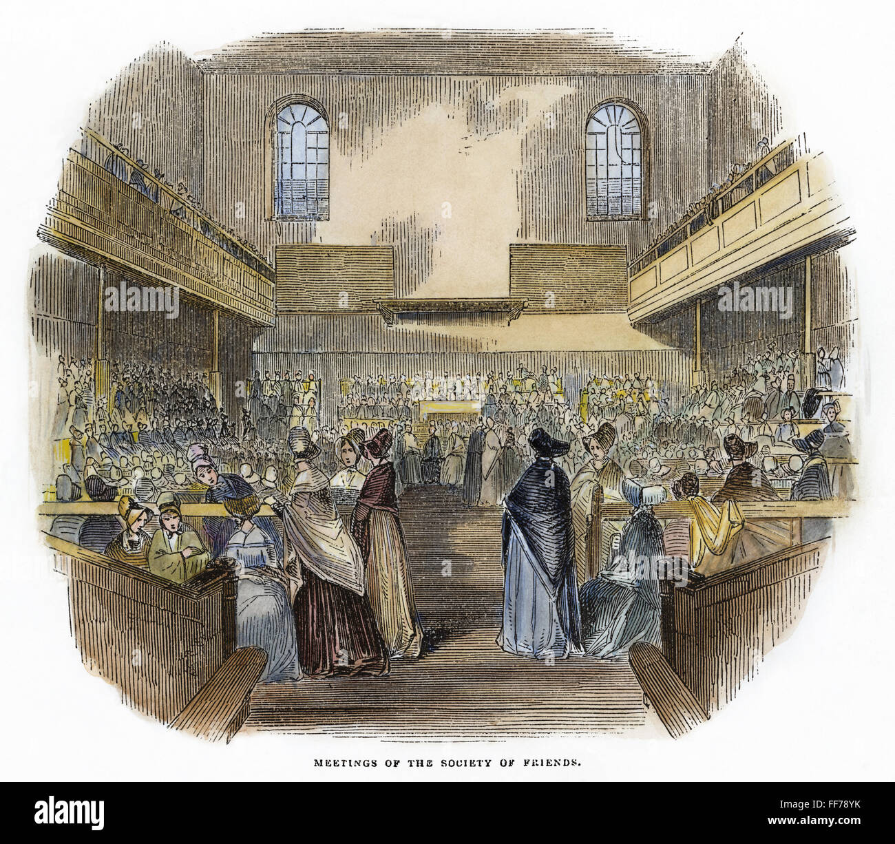 QUAKER MEETING, 1843. /nAmerican wood engraving, 1843 Stock Photo - Alamy