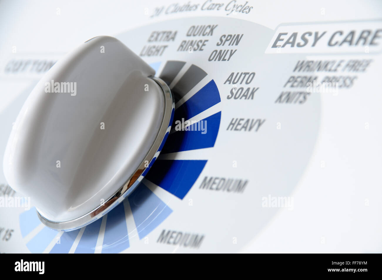 Washing machine dial closeup photo with wash cycle settings Stock Photo ...