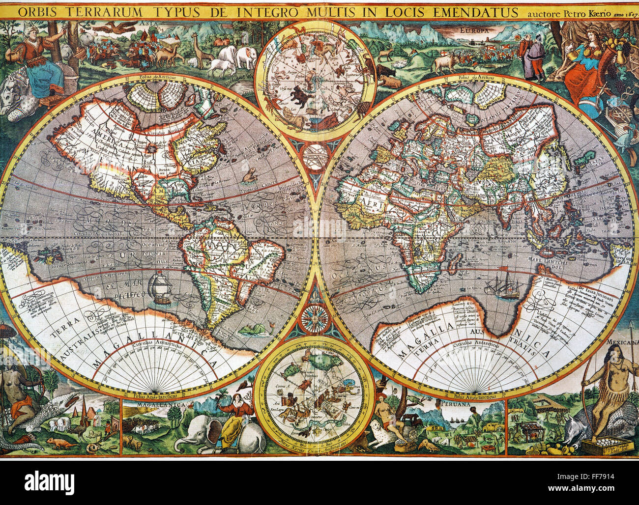 WORLD MAP, 1607. /nBy Pietr van der Keere, pirated from Peter Plancius ...