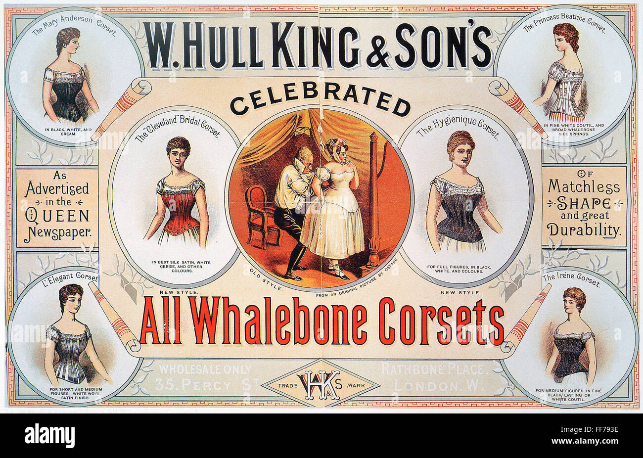 CORSET AD, 1898. /nEnglish advertisement, 1898, for the "celebrated ...