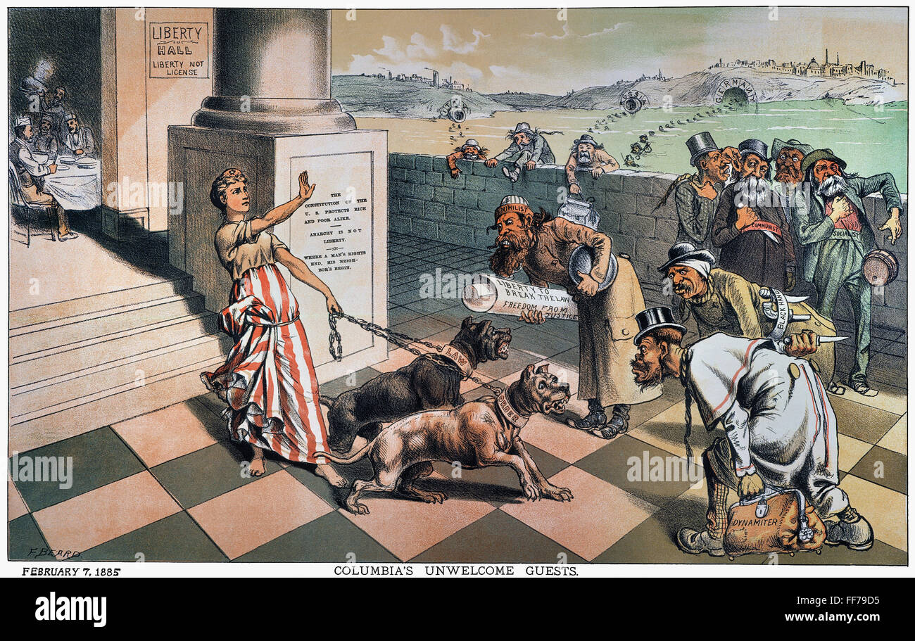 CARTOON: IMMIGRATION, 1885. /n'Columbia's Unwelcome Guests.' American ...