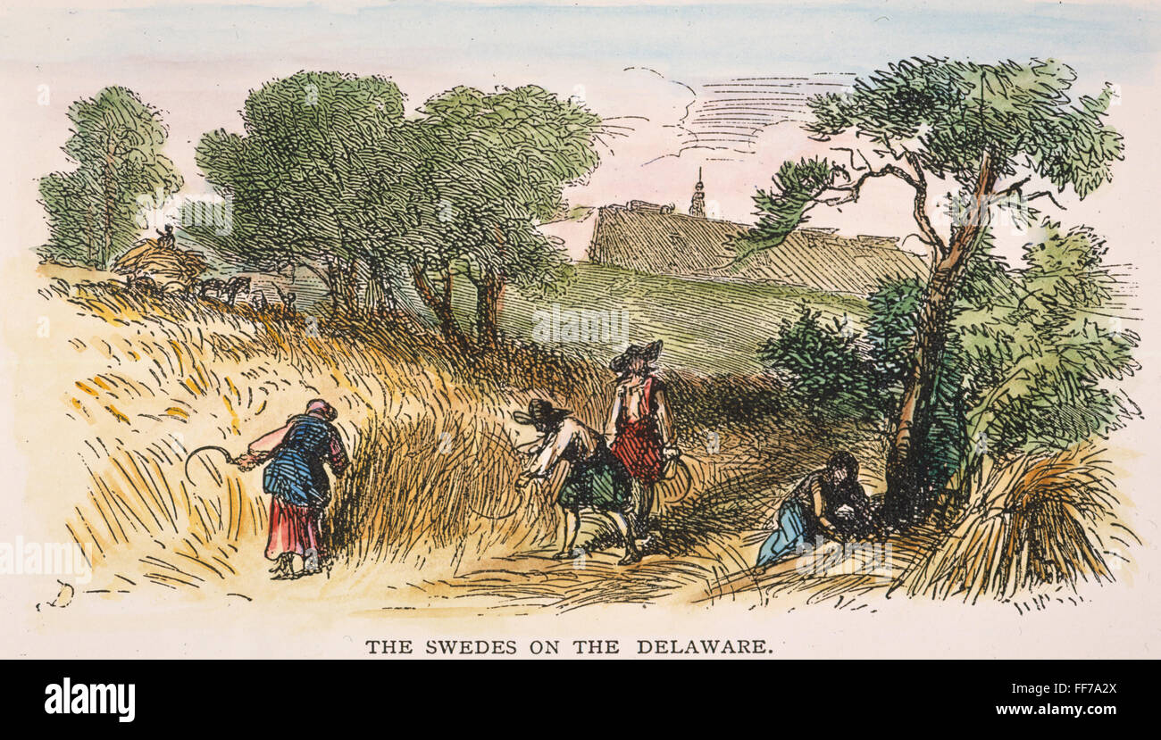 DELAWARE: SWEDISH COLONY. /nSwedish colonists in Delaware reaping with ...