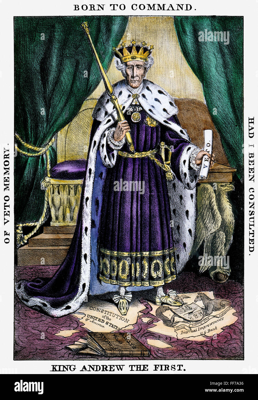 KING ANDREW THE FIRST. /nAmerican lithograph cartoon, c1832, satirizing ...