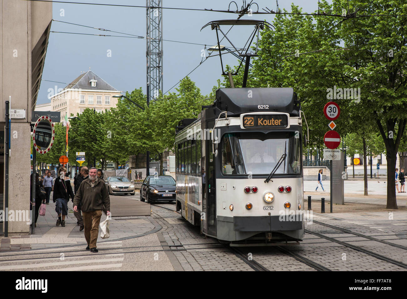 De Lijn tram travels along route 22 to Kouter on the Ghent tramway ...