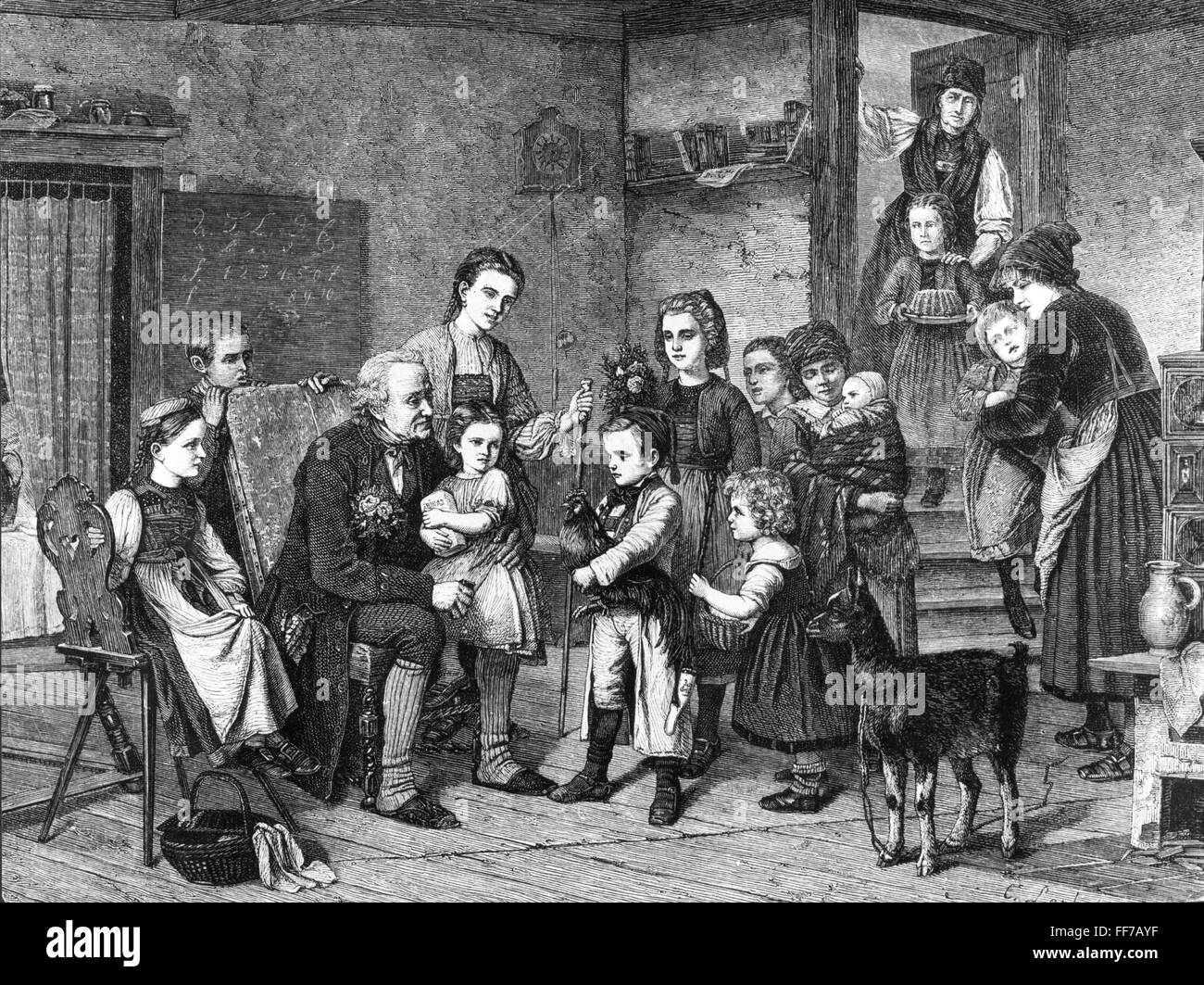 pedagogy, teacher, birthday of the schoolteacher, after painting by ...
