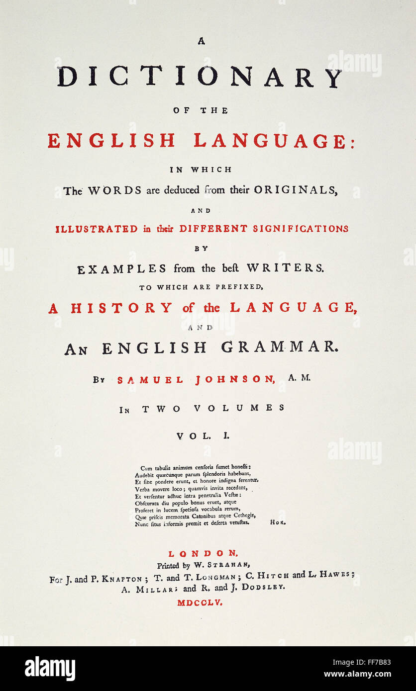 JOHNSON'S DICTIONARY, 1755. /nTitle-page of Dr. Samuel Johnson's ...