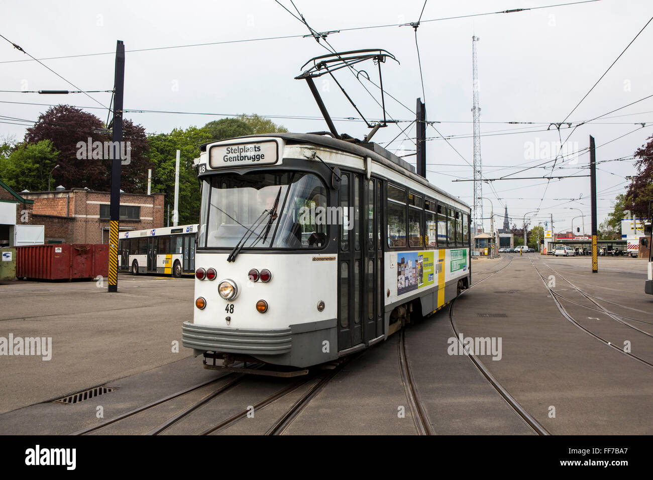 A Belgium tram travels on the Ghent tram network run by De Lijn Ghent ...