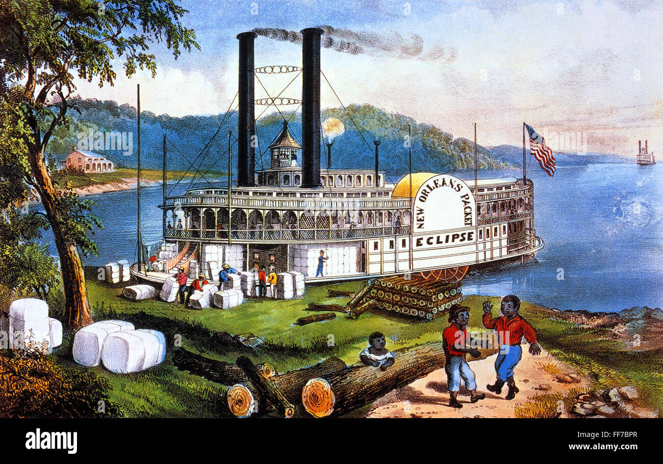 MISSISSIPPI STEAMBOAT 1870. /nOn the Mississippi-Loading Cotton ...