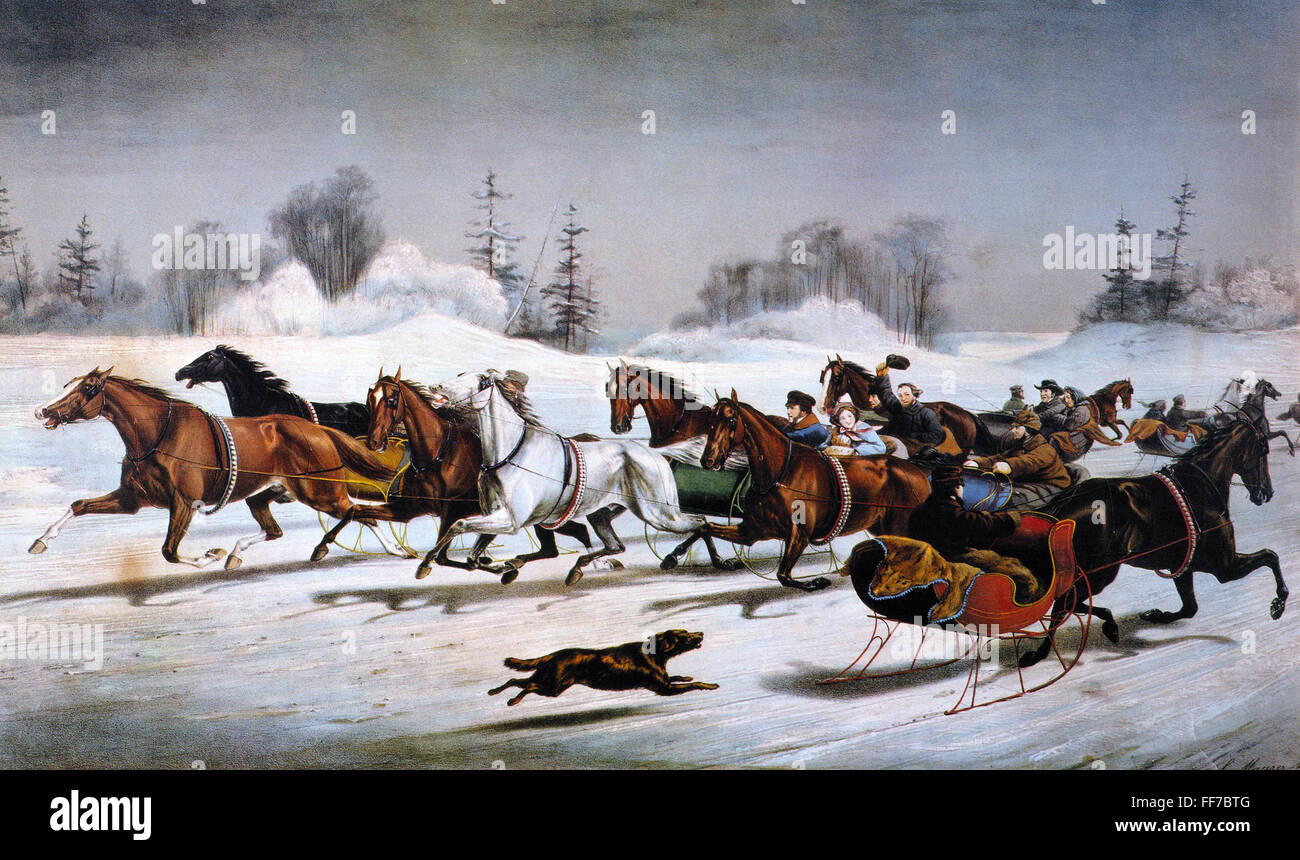 WINTER SCENE, 1858. /n'"Trotting Cracks" on the Snow.' Lithograph, 1858 ...