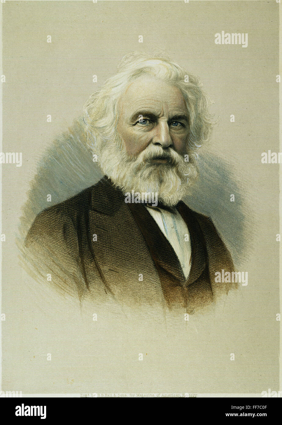 HENRY WADSWORTH LONGFELLOW /n(1807-1882). American poet. Colored line ...
