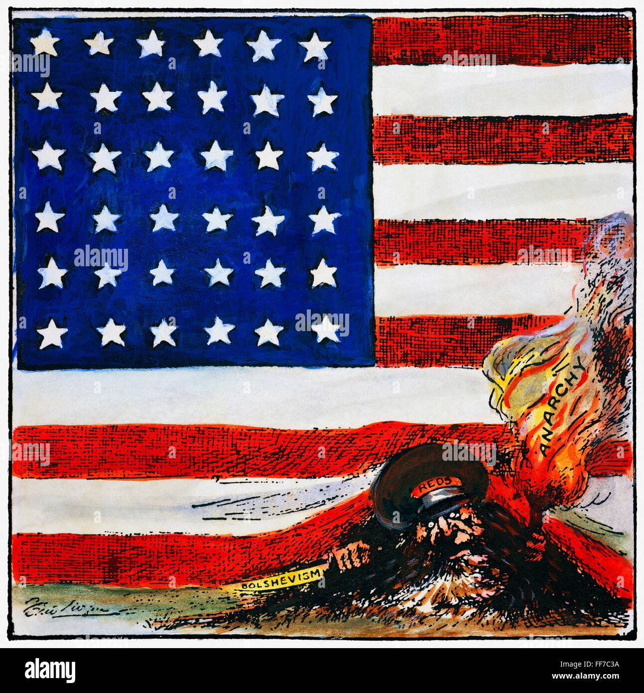 CARTOON: RED SCARE, 1919. /n'Put Them Out and Keep Them Out.' A bearded ...