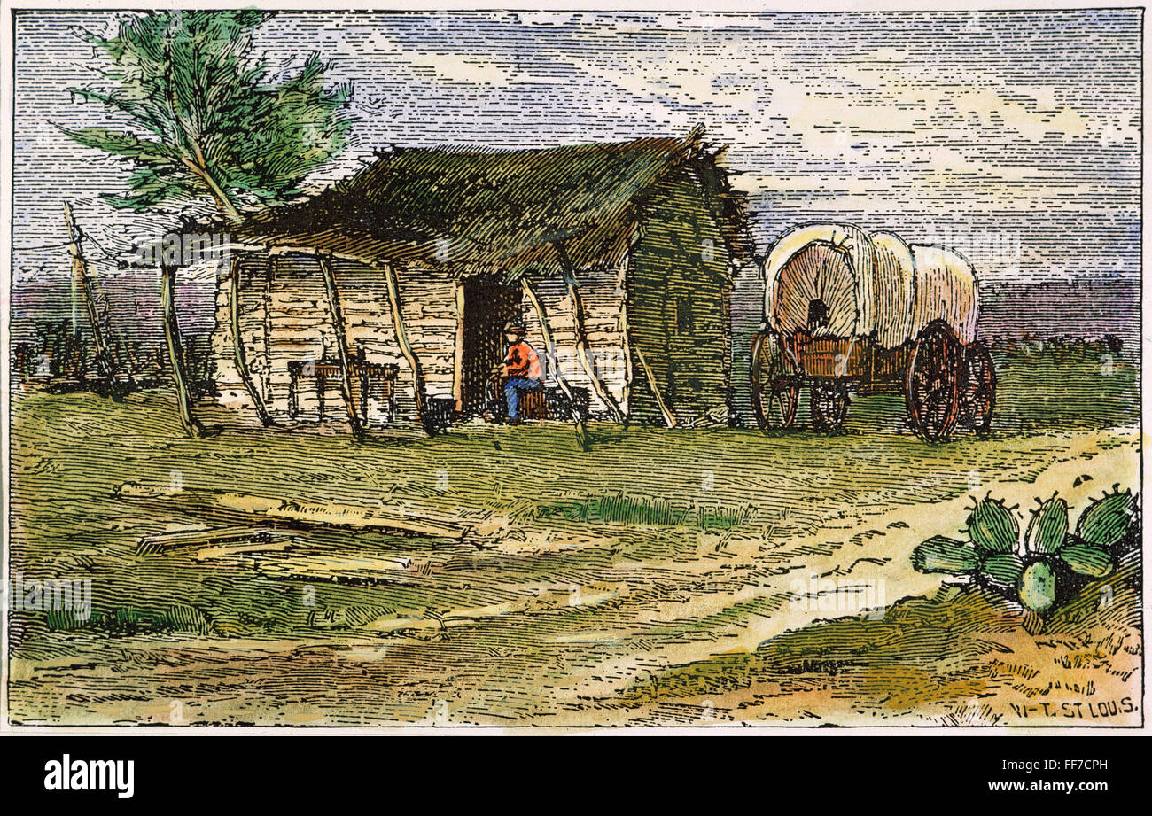 TEXAS: RANCHER'S CABIN 1875. /nA rancher's cabin in Texas. Wood ...
