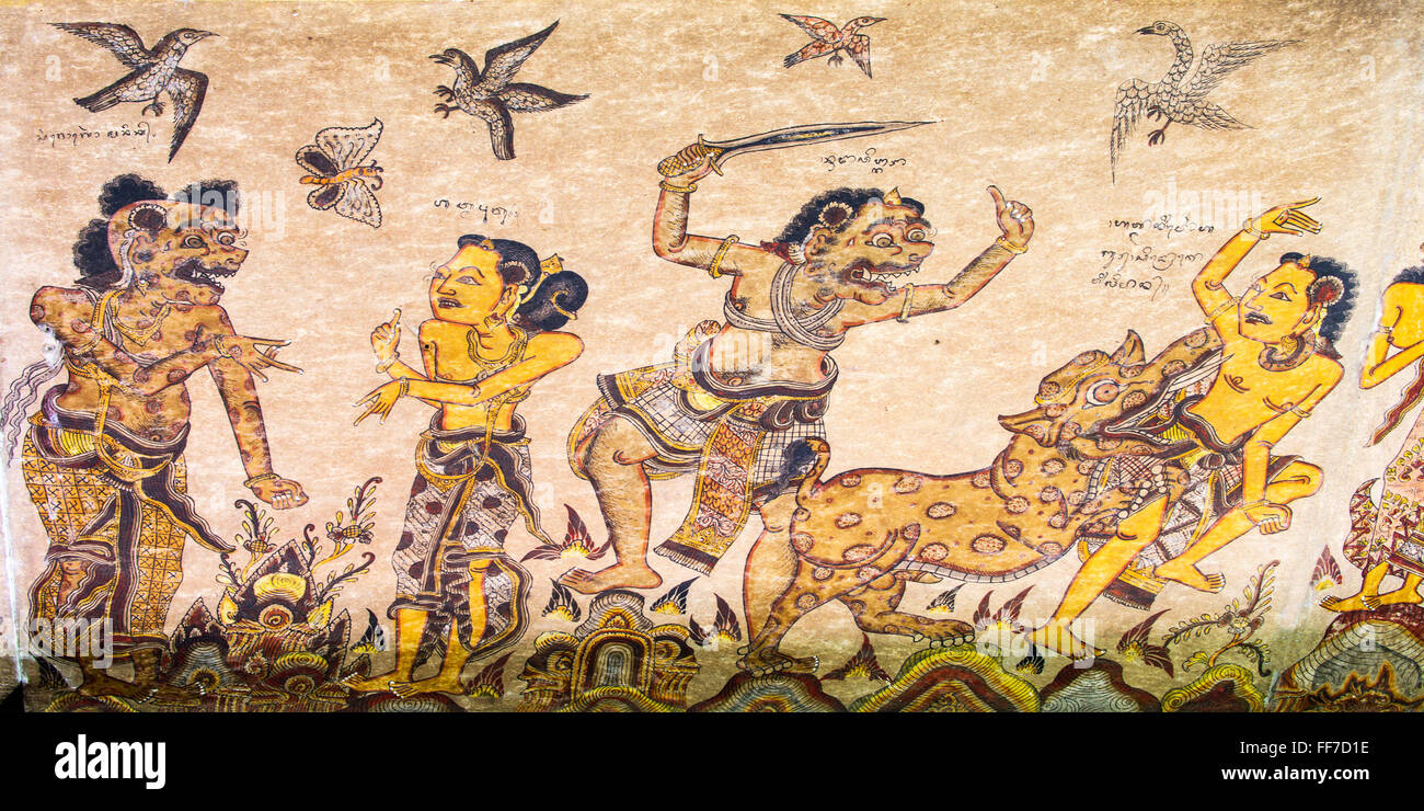 Traditional Kamasan paintings, Kertha Gosa pavilion in Puri Semarapura ...