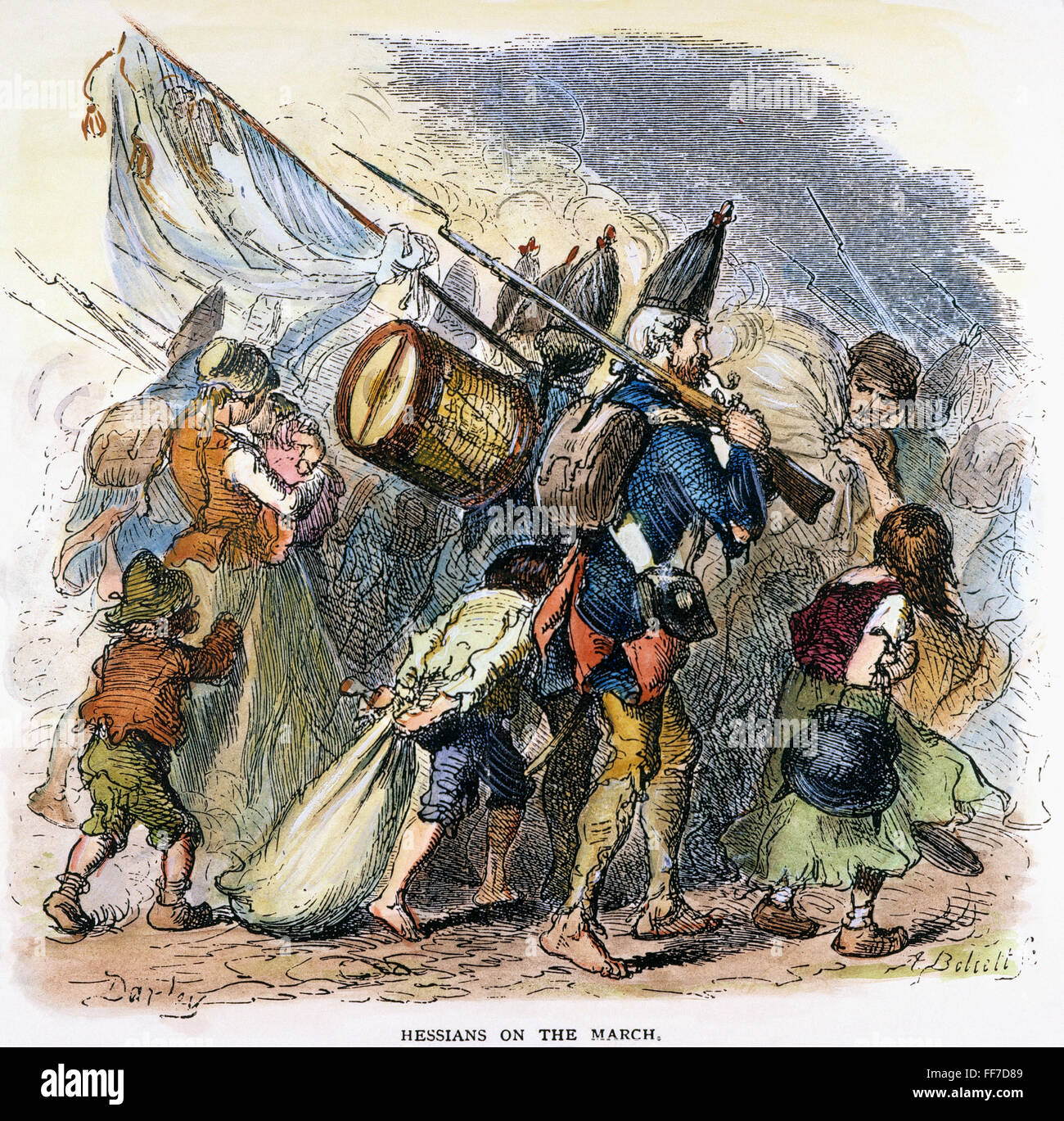 HESSIAN MERCENARIES, 18th C. /nHessian mercenaries on their march with ...