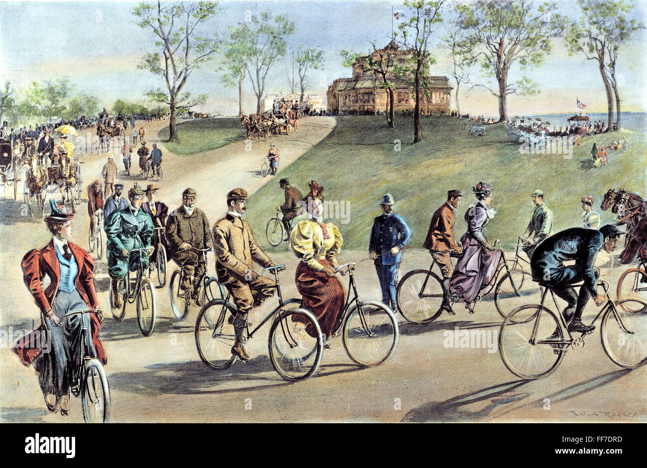 BICYCLING, 1895. /nBicycling on Riverside Drive, New York City. Drawing ...