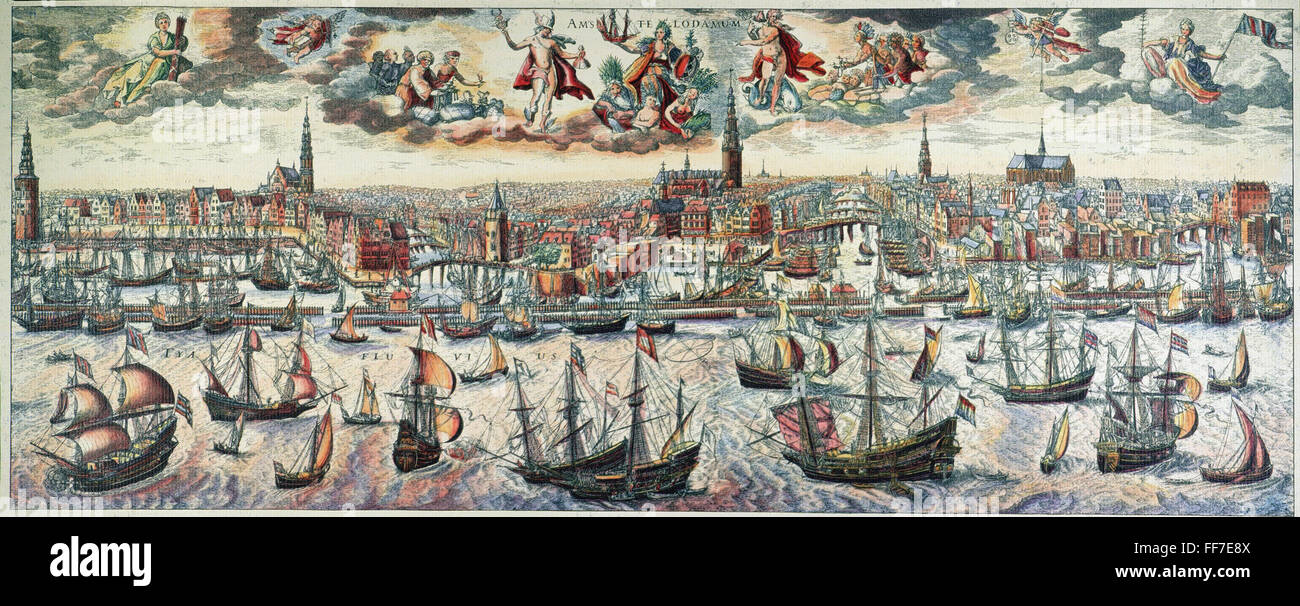 AMSTERDAM, 1636. /nView of Amsterdam in the Netherlands. Colored line ...