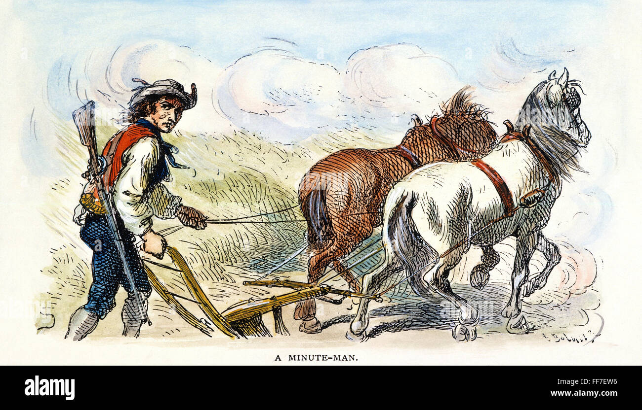 MINUTEMAN: FARMER, 1776. /nA Minuteman, in the midst of plowing, called ...