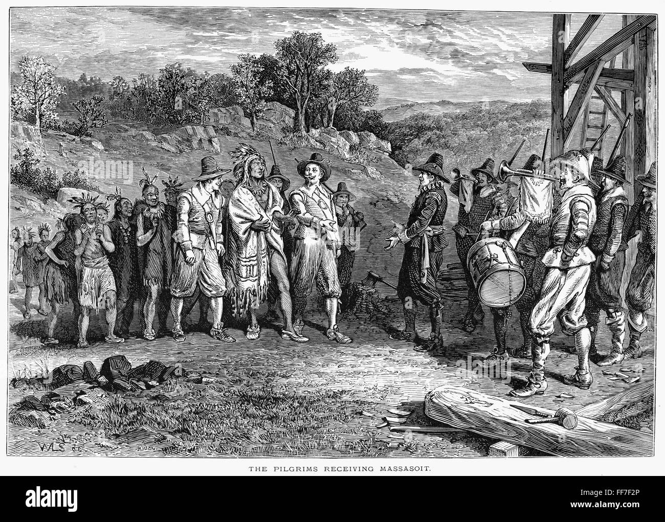 PILGRIMS: MASSASOIT. /nThe Pilgrims receiving Massasoit, Grand Sachem ...