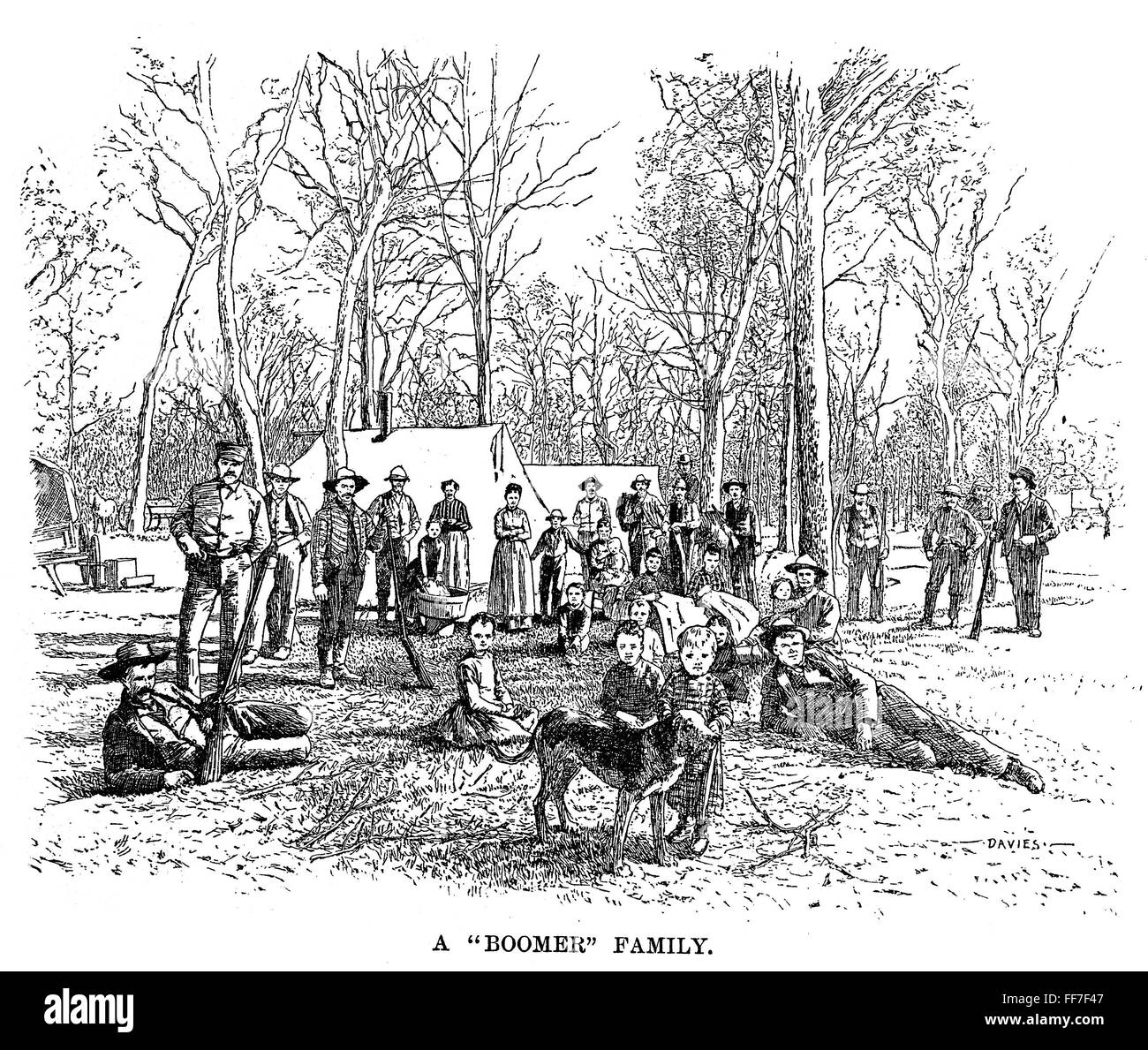 OKLAHOMA BOOMERS, 1889. /nA 'boomer' family awaiting the opening of ...