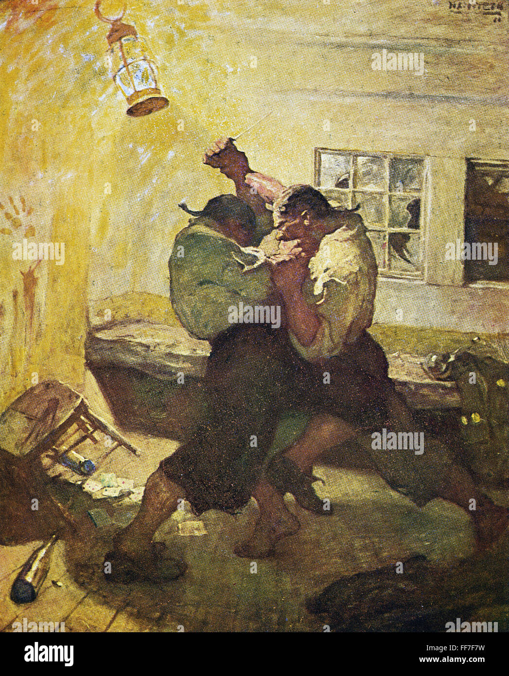 TREASURE ISLAND, 1911. /nThe fight in the cabin. Illustration, 1911, by ...