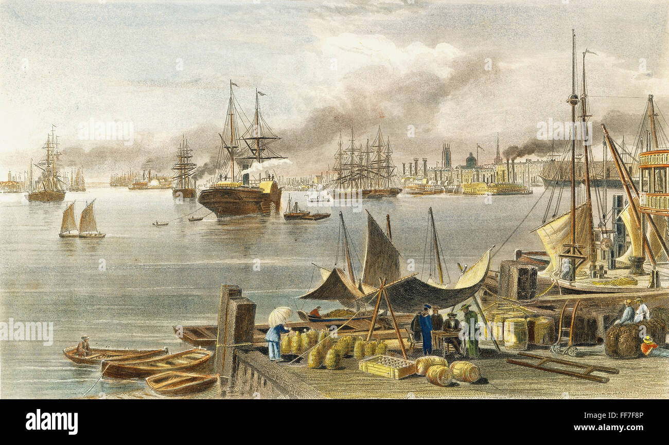 NEW ORLEANS, 1873. /nA harbor scene in New Orleans. Color steel ...