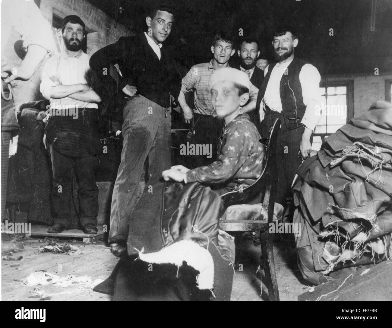 CHILD LABOR, 1889. /nA 12-year-old boy pulling threads in a New York ...