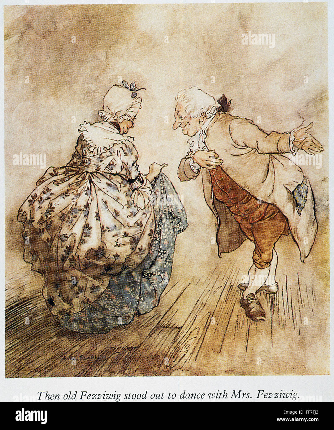 CHRISTMAS CAROL. /nMr and Mrs Fezziwig dancing. Illustration by Arthur ...