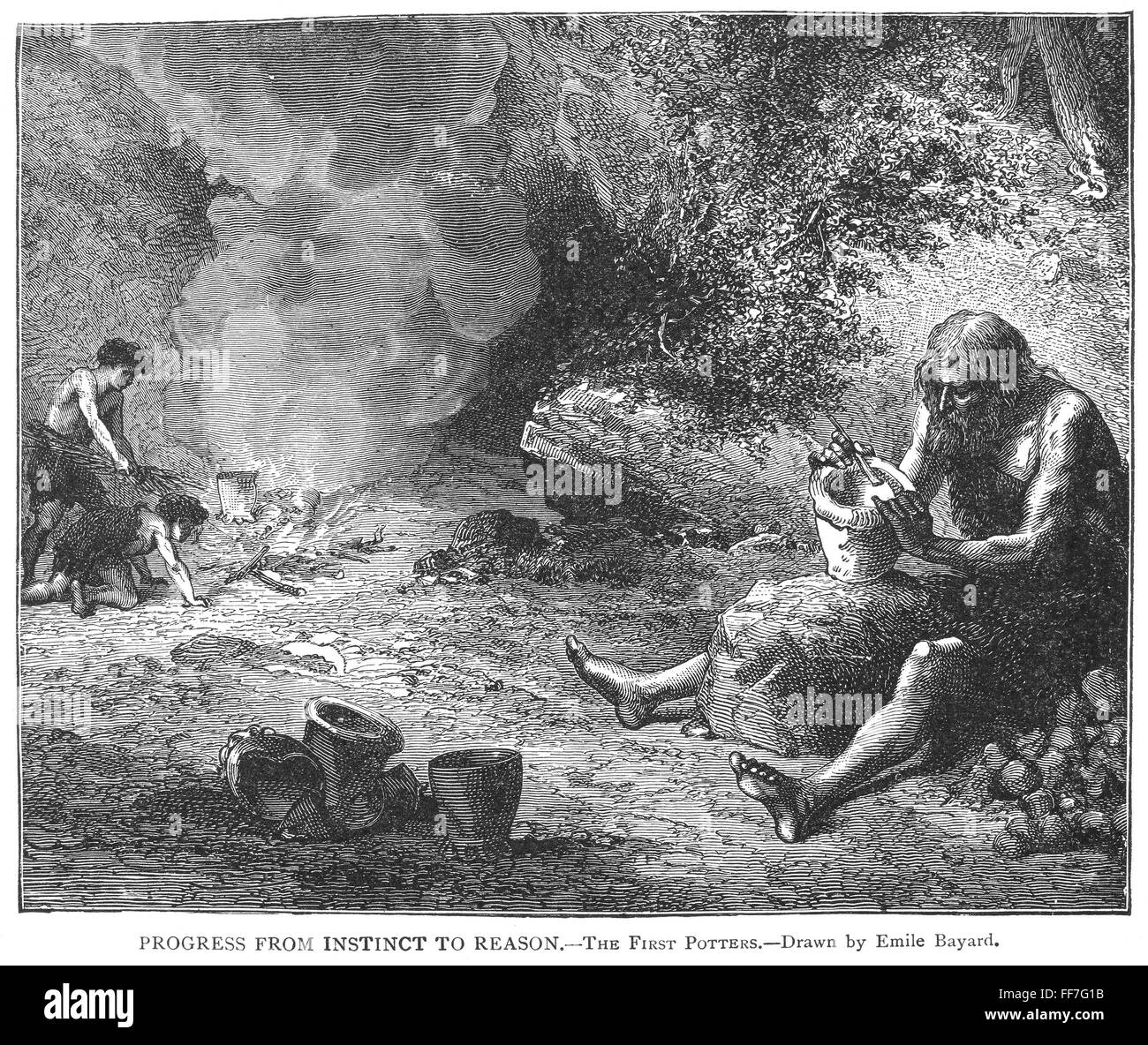 PREHISTORIC MAN: POTTERY. /nPrehistoric man fashioning a cooking pot ...