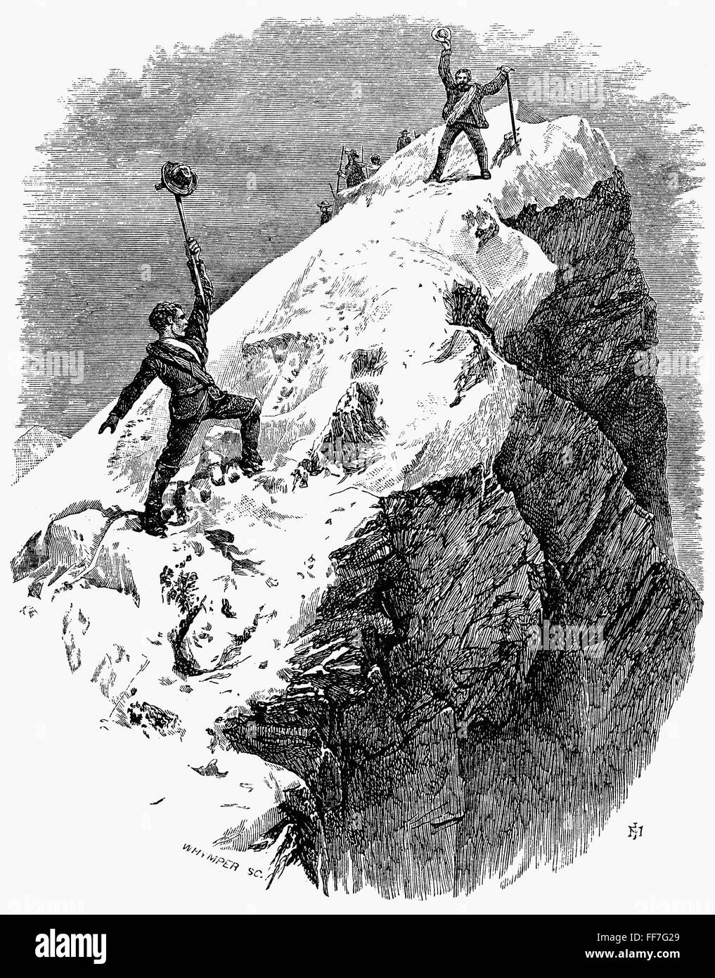 EDWARD WHYMPER, 1865. /nEdward Whymper (at left) calling to his guide ...
