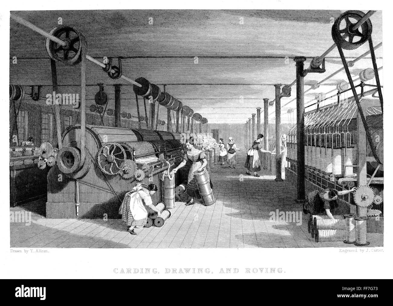 TEXTILE MANUFACTURE, 1834. /nCarding, drawing, and roving in a ...