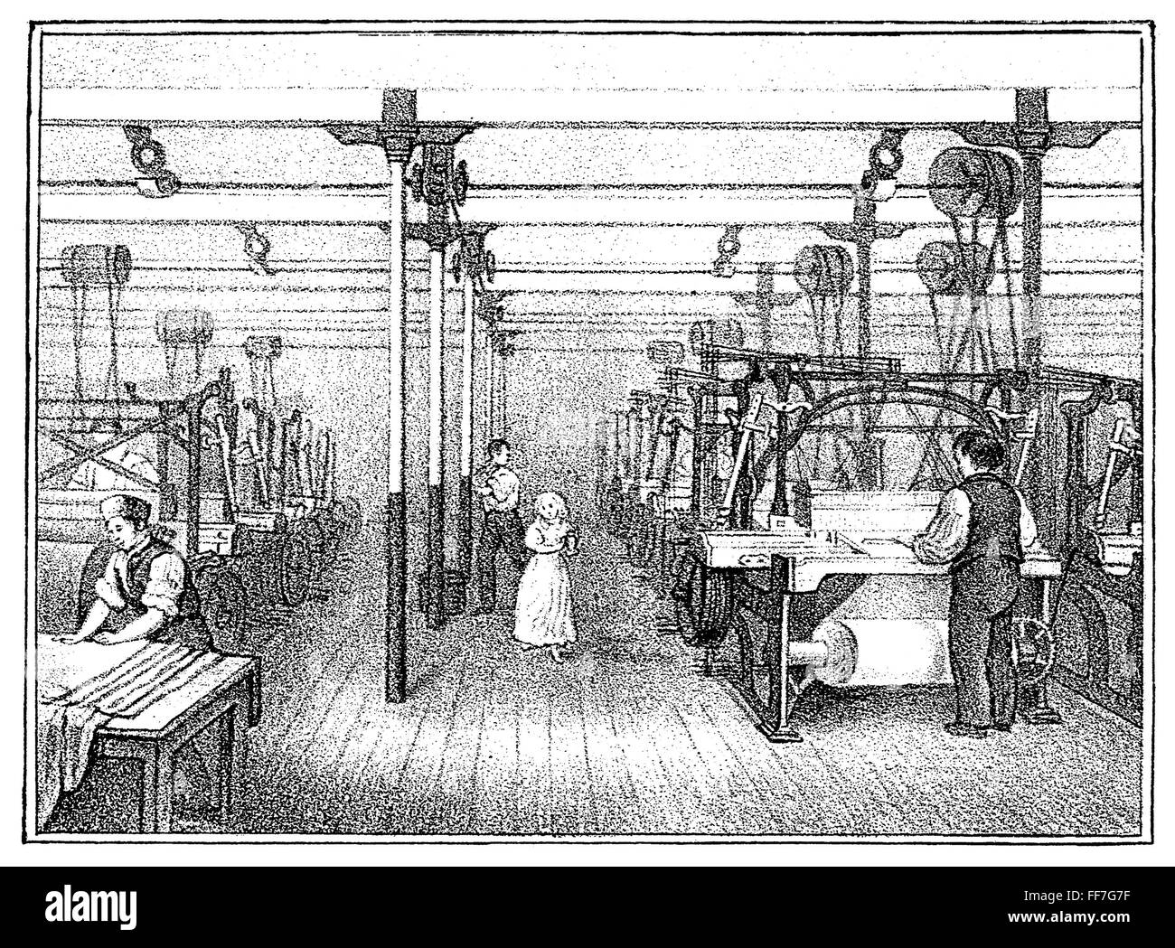 TEXTILE MANUFACTURE, 1840. /nThe weaving room in a New England cotton ...